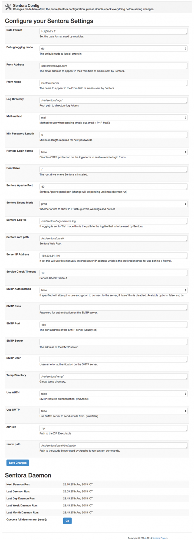 Cấu hình căn bản cho Sentora - Học VPS